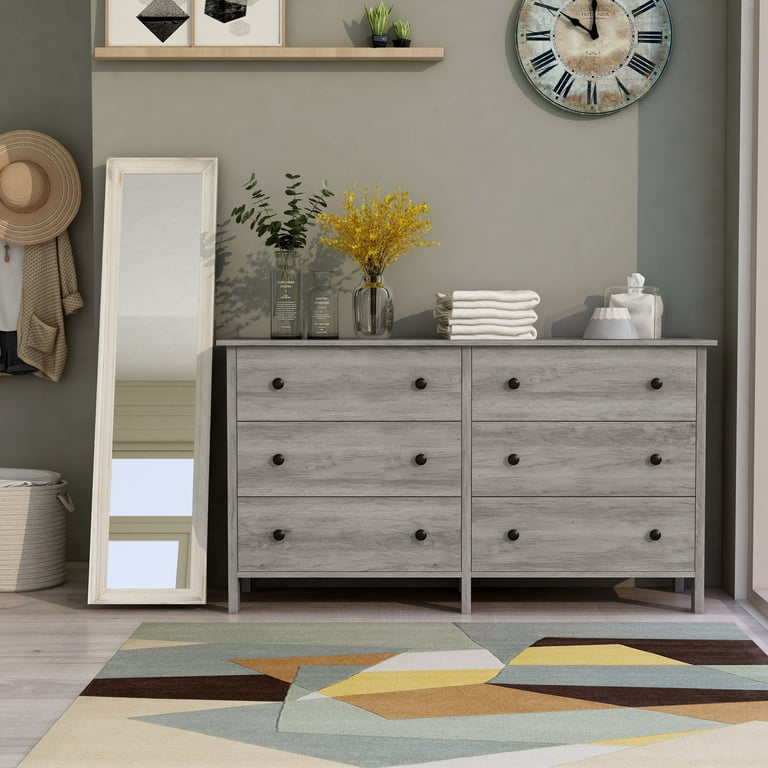 Furniture of America Wroh Wood 6 Drawer Dresser Vintage Gray Oak Walmart