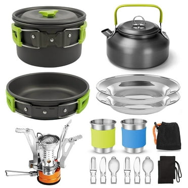 16pcs Camping Cookware Set, Non-Stick Stainless Steel with Nesting Camp ...