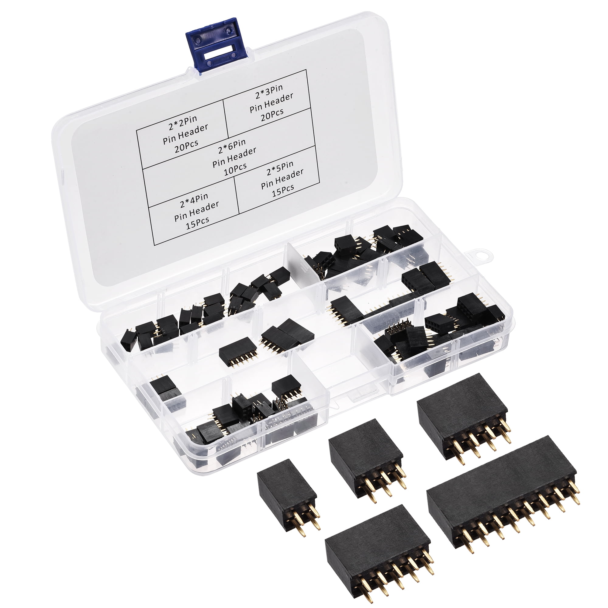 Uxcell Pin Header 2 Row 4P 6P 8P 10P 16P 2.54mm Pitch with Box Pack of ...