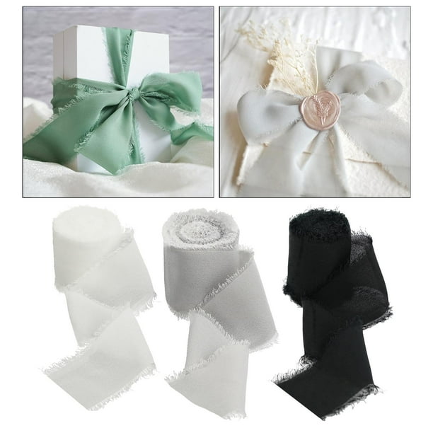3 Rolls Edged Chiffon Silk-like Ribbons, Exquisite Handmade Frayed ...