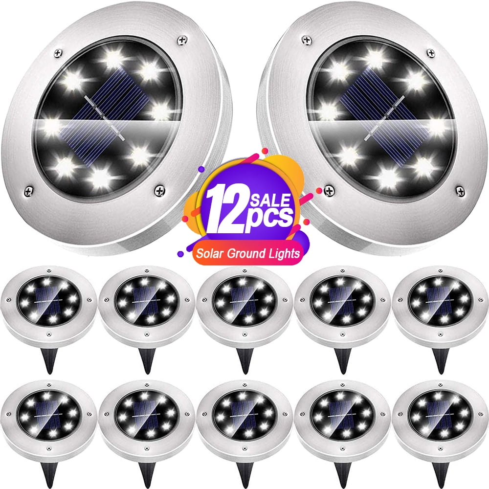 Solar Ground Lights ,8 LED Garden Lights Patio Disk Lights In-Ground ...