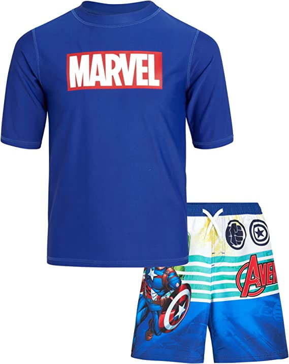 Marvel Avengers Boys' Rash Guard Set - Kids UPF 50+ Swim Shirt and ...