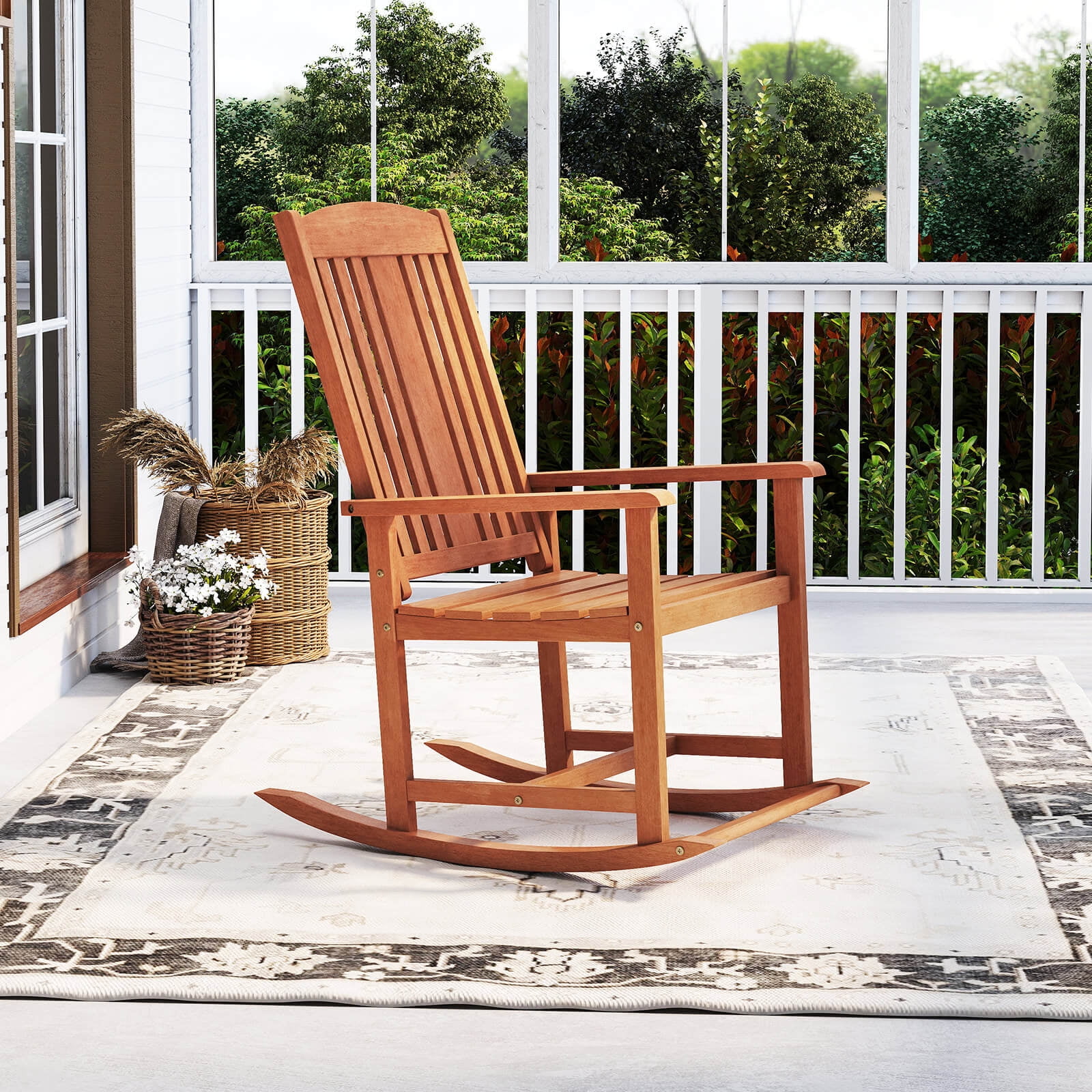 Click here for Costway 1 Pcs Outdoor Rocking Chair With Slatted S... prices