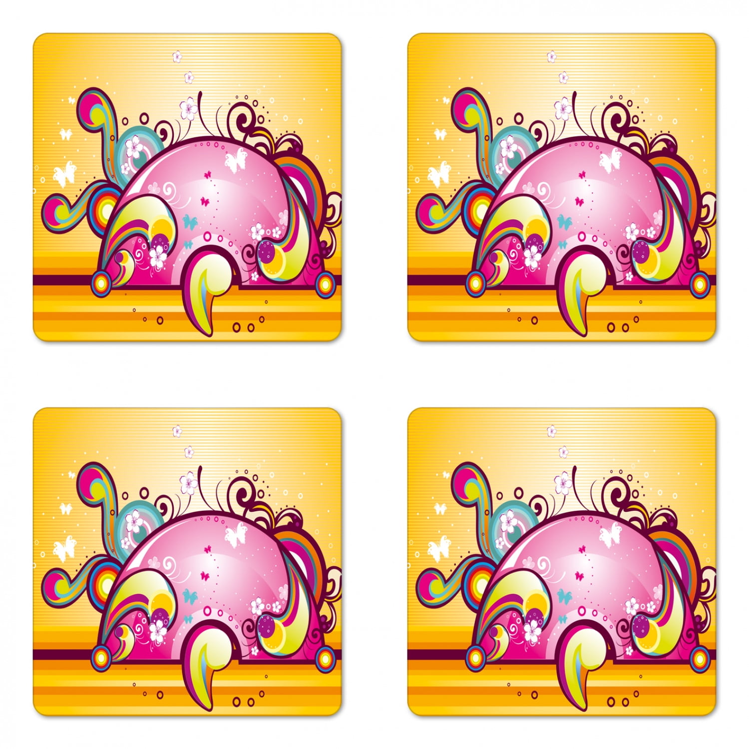 Fantasy Coaster Set of 4, Colorful Shapes with Spiral Swirled Lines ...