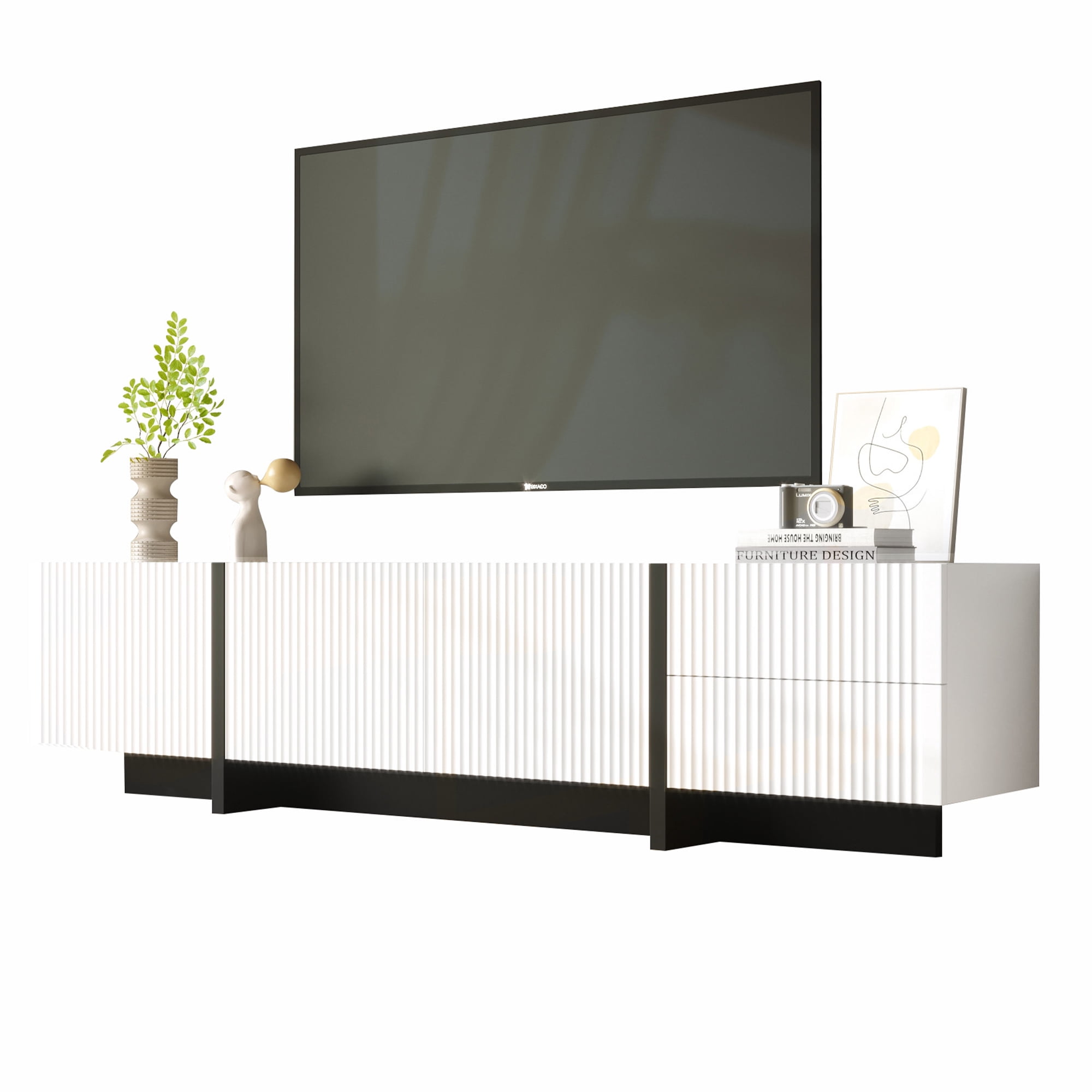 Click here for Noble House 74.7 Tv Cabinet  White With Black & Wo... prices