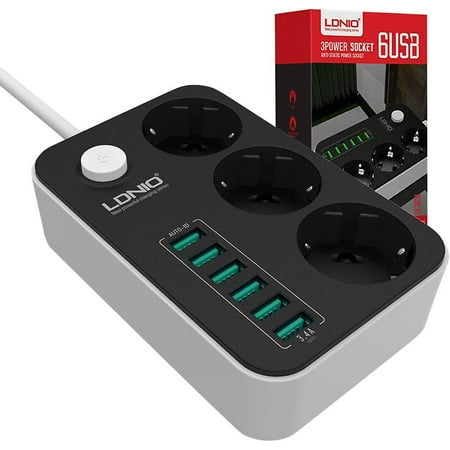 HEIBIN Usb Power Strip, Surge Protector Power Strip 3 Outlets + 6 Usb ...