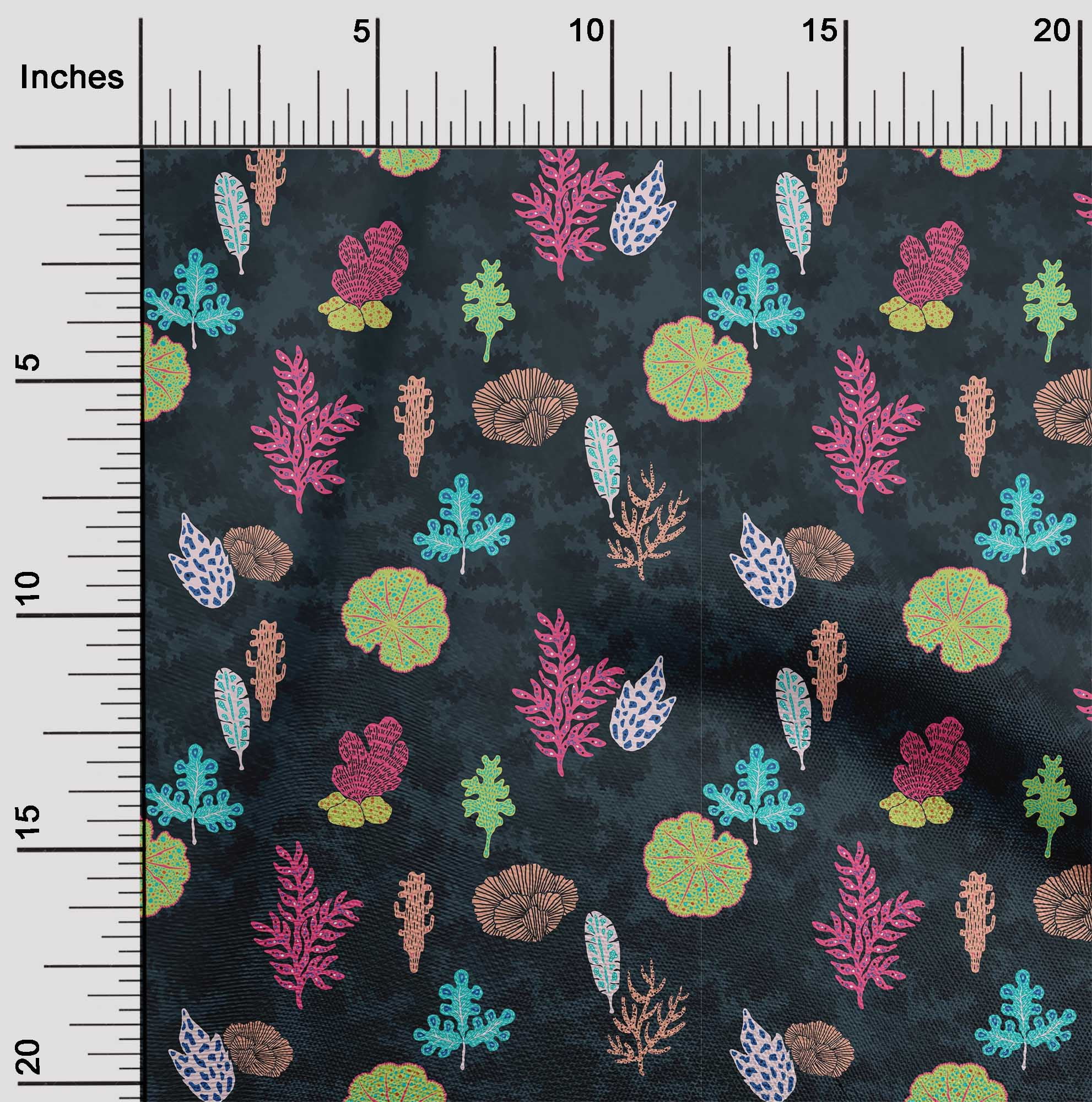 oneOone Cotton Silk Dark Navy Blue Fabric Leaves Artistic Quilting ...