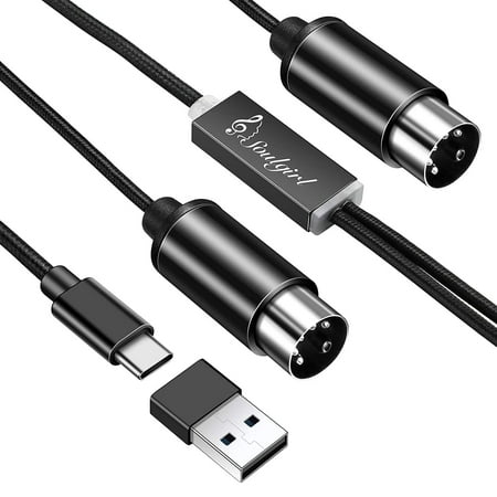 MIDI to USB/USB C Interface MIDI Cable Adapter with Input&Output Connecting with Keyboard ...