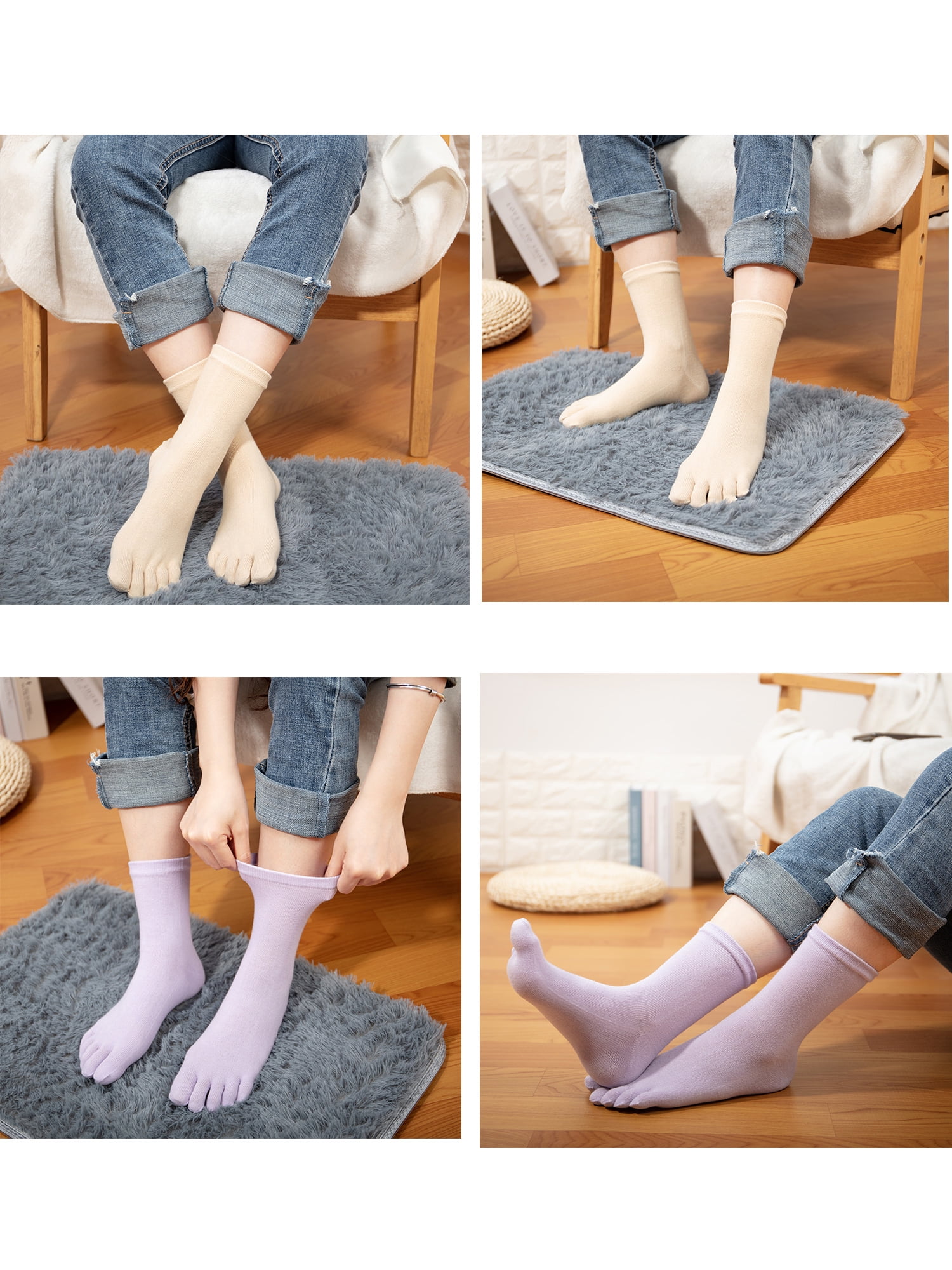 SAYFUT 8 Pack Women Toe Socks ASAYFUTle Long Socks Five Finger Toe ...