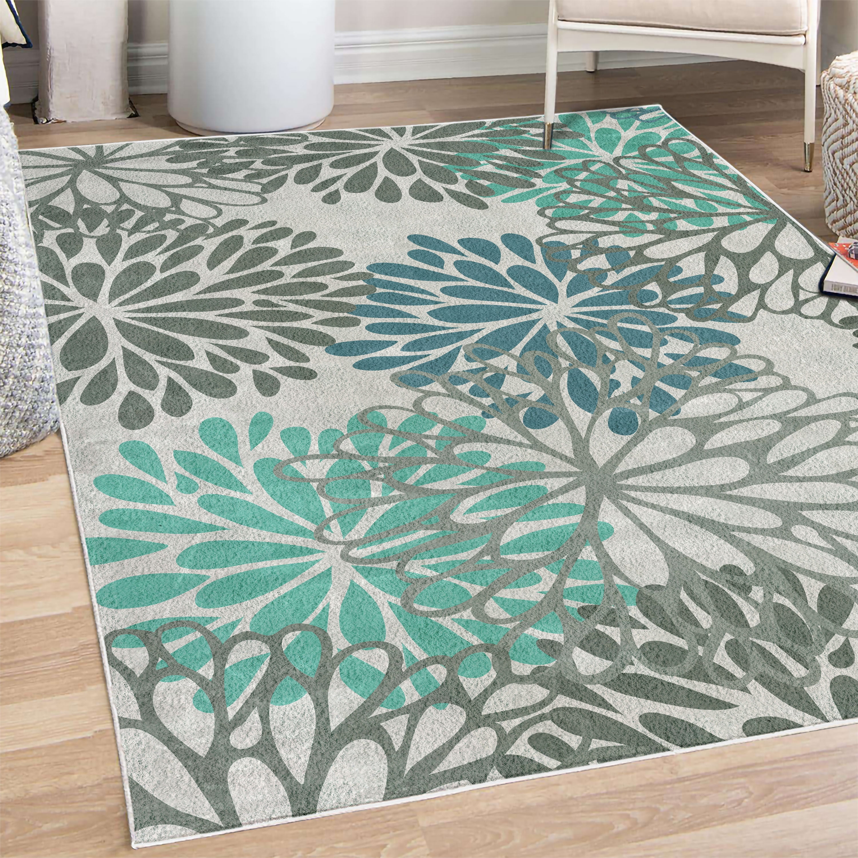 Flower Decorative Rug, Modern Dahlia Inspired Petals Blossom Abstract ...