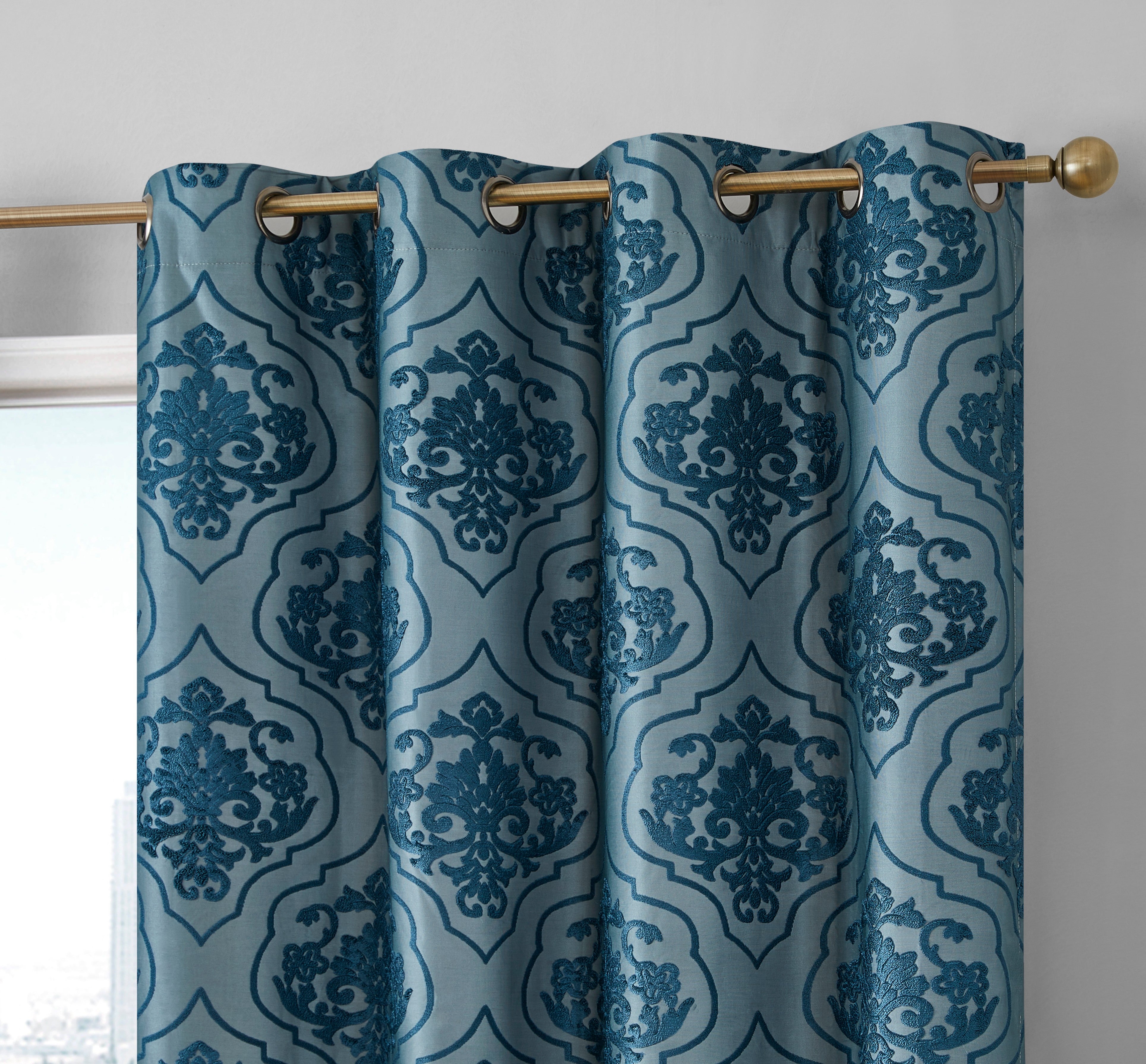 THD Damask Flocked 100% Blackout Grommet Curtain Panels - Set of 2 - Walmart.com