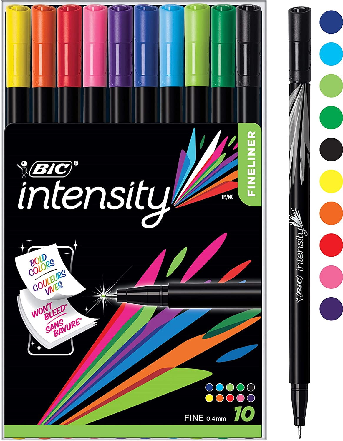 BIC Intensity Fineliner, 0.4mm, Assorted Colors with Reusable Pack, 10 ...