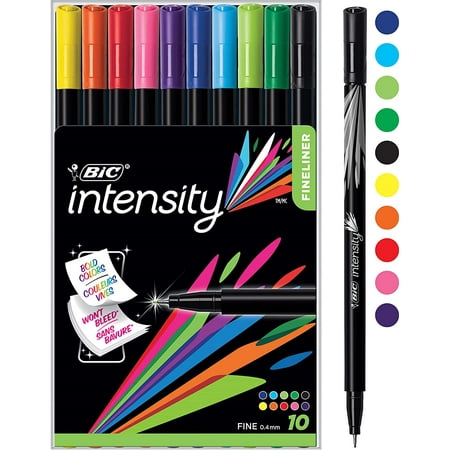 BIC Intensity Fineliner, 0.4mm, Assorted Colors with Reusable Pack, 10 ...