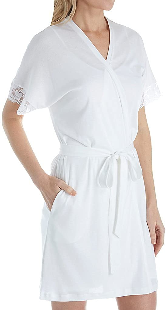 P-Jamas Womens Pima Cotton Silky Ribs Short Wrap Robe with Lace 347709 ...