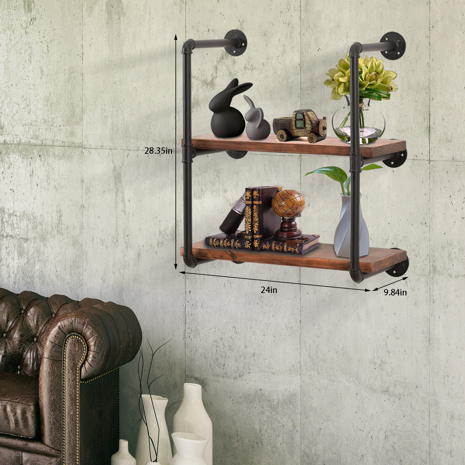 Industrial Pipe Shelving Wall Mounted, DIY Open Bookshelf, 2 Pack of ...
