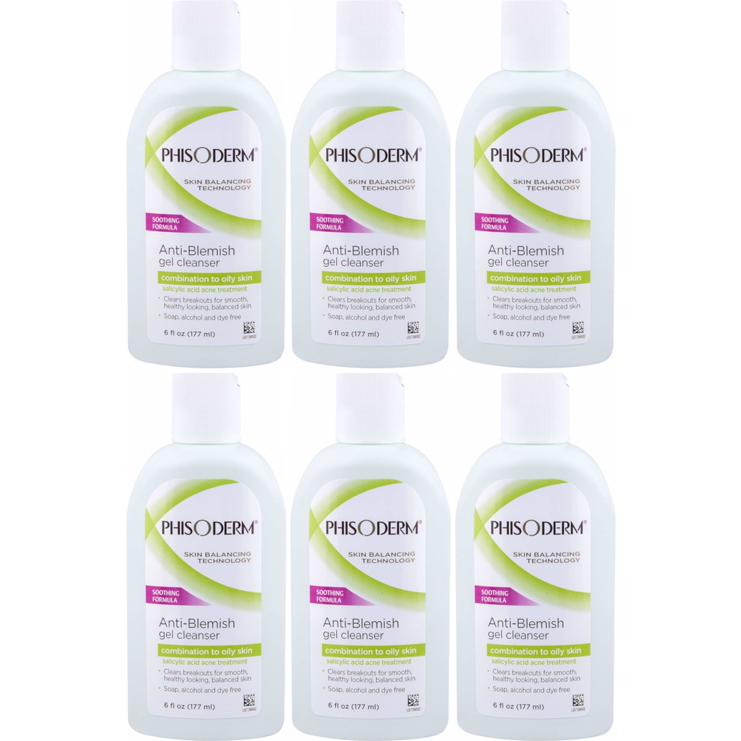 6 Pack Phisoderm Anti-Blemish Gel Cleanser Soothing Formula 6 oz Ea by ...