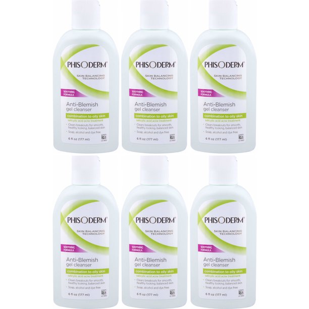 6 Pack Phisoderm Anti-Blemish Gel Cleanser Soothing Formula 6 oz Ea by ...