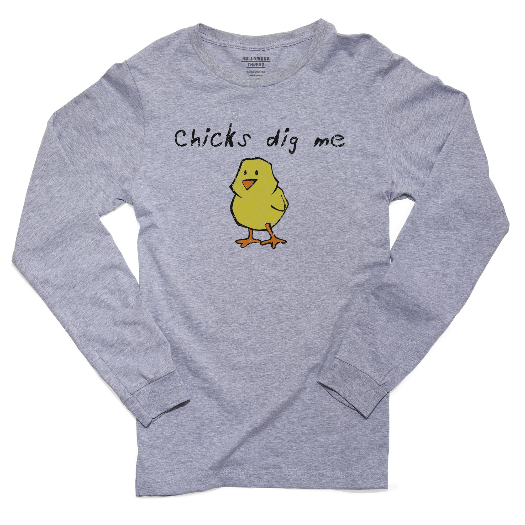 Chicks Dig Me - Funny Yellow Baby Chick Men's Long Sleeve Grey T-Shirt ...