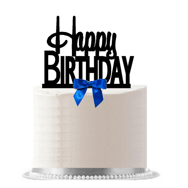 Happy Birthday Royal Blue Bow Elegant Cake Decoration Cake Topper ...
