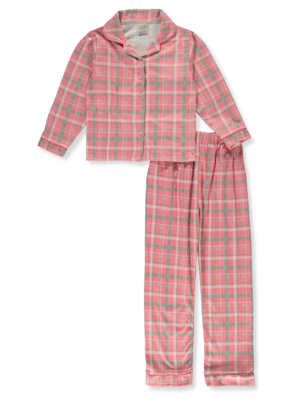 Sweet N Sassy Girls 2 Piece Plaid Coat Style Pajamas Set Coral Multi
