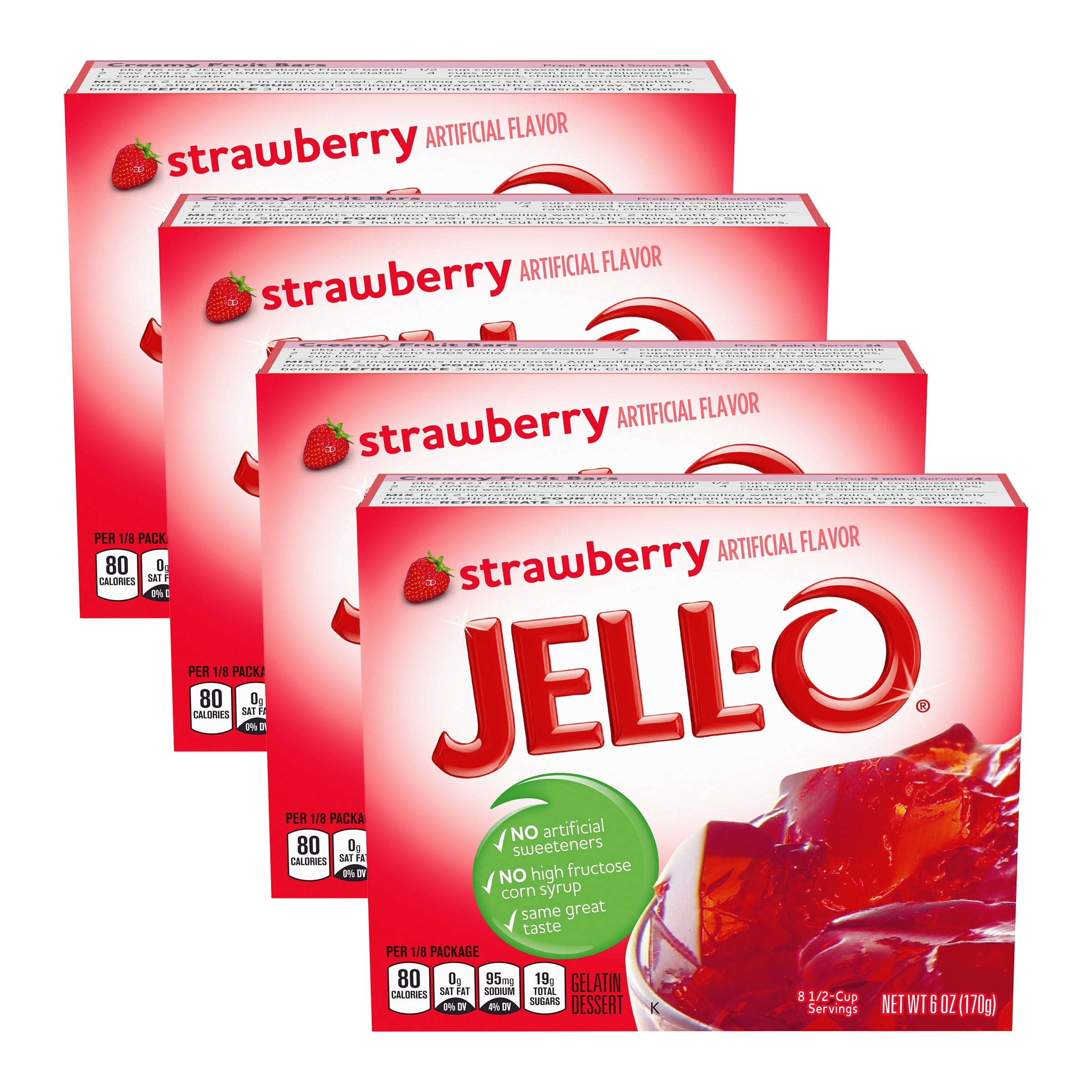 Jell-O Strawberry Instant Gelatin Mix, 6 oz. Box (Pack of 4) - Walmart.com