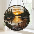 Boat Dock Sunset Stained Glass Suncatcher, Decorative Window Hanging ...