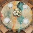 Abstract Red Round Tablecloth 60 inches Yellow Green Argyle Geometric ...