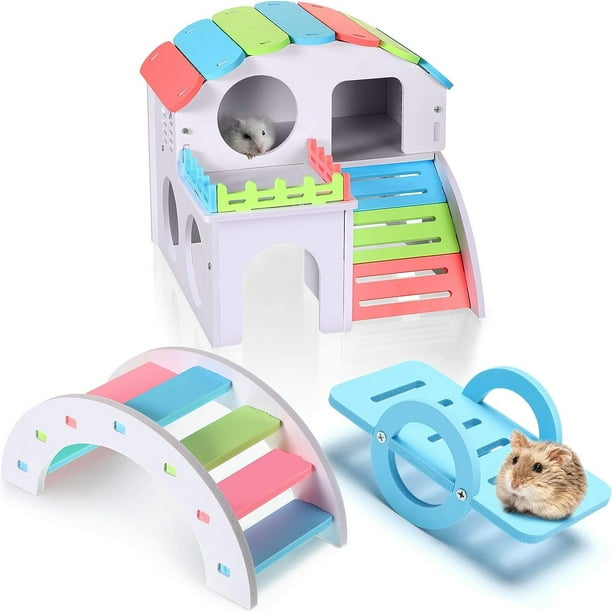 3 Pieces Fun Hamster Toys Guinea Pig Hideout Include PVC Hamster House ...