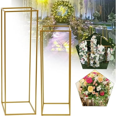 Anqidi Wedding Flower Stand Set, 10Pcs Rectangle Gold Metal Column Rack ...