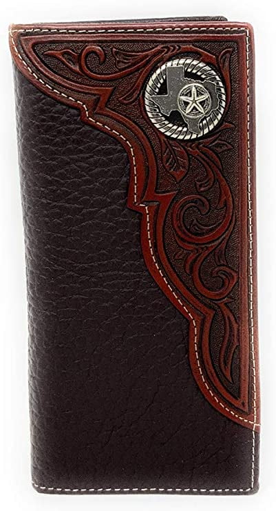 Western Premium Genuine Leather Tooled Men's Long Bifold Wallet premium ...