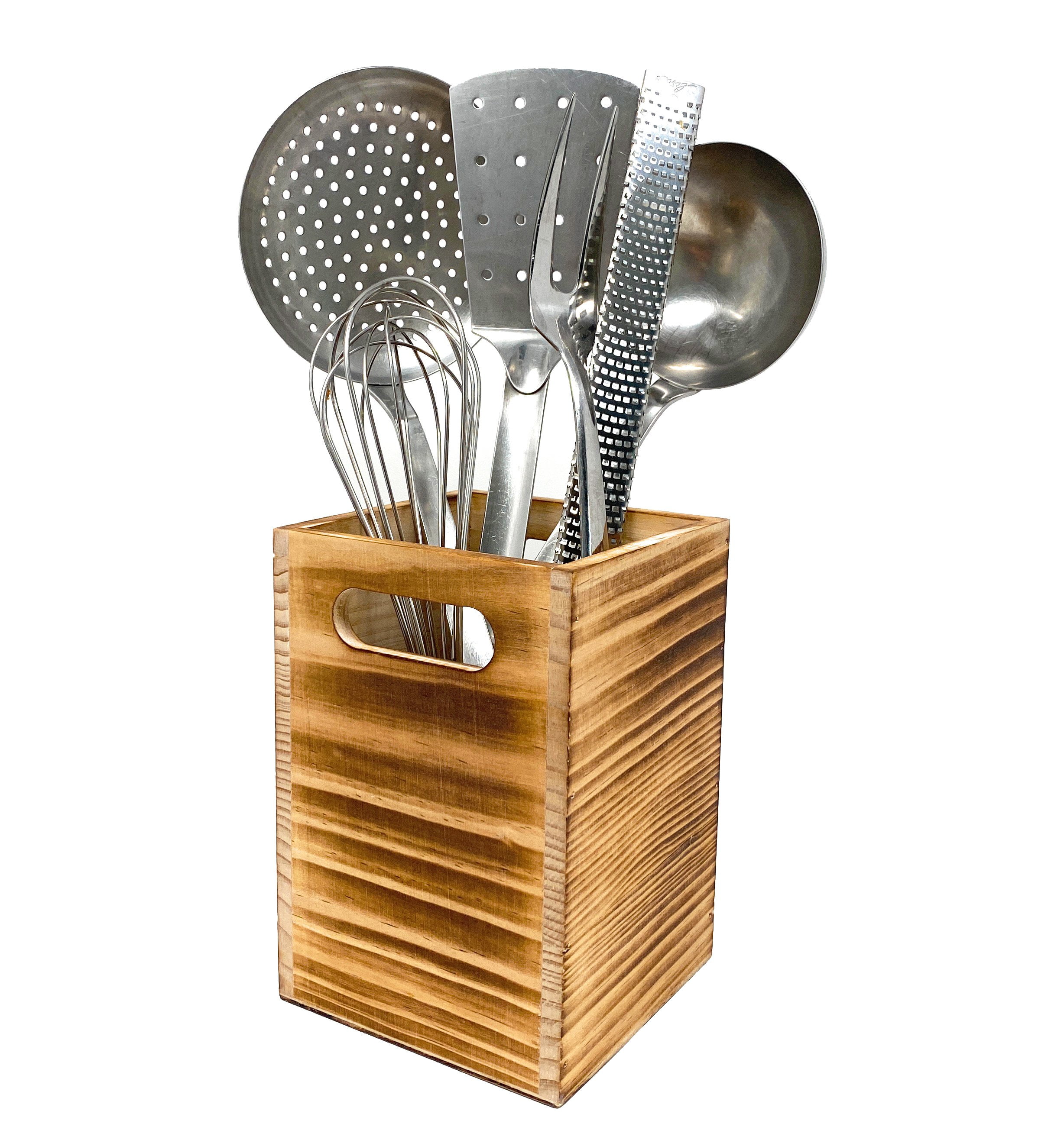 CB Accessories Utensil Holder in Rustic Wood for Cooking Tools Storage ...