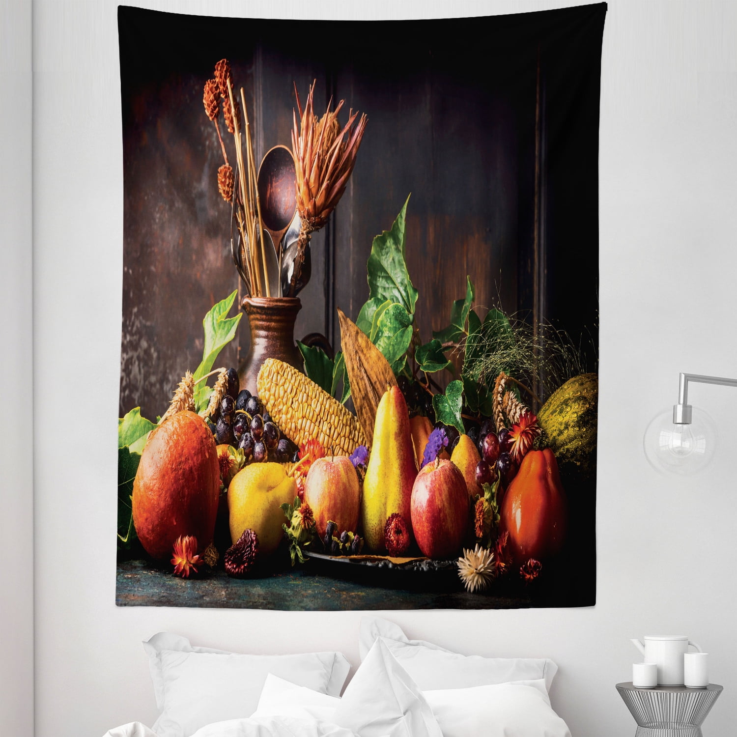 Food Tapestry, Fall Season Fruits and Vegetables Rustic Themed Harvest ...