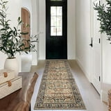 Berthmeer 2'x8' Runner Rug, Brown Vintage Oriental Low-Pile Washable ...