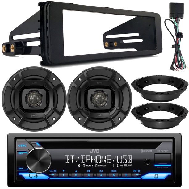 JVC KD-TD72BT Single DIN Bluetooth USB AUX AM/FM Radio CD Receiver, 2x 6.5" 300W Marine Speakers ...