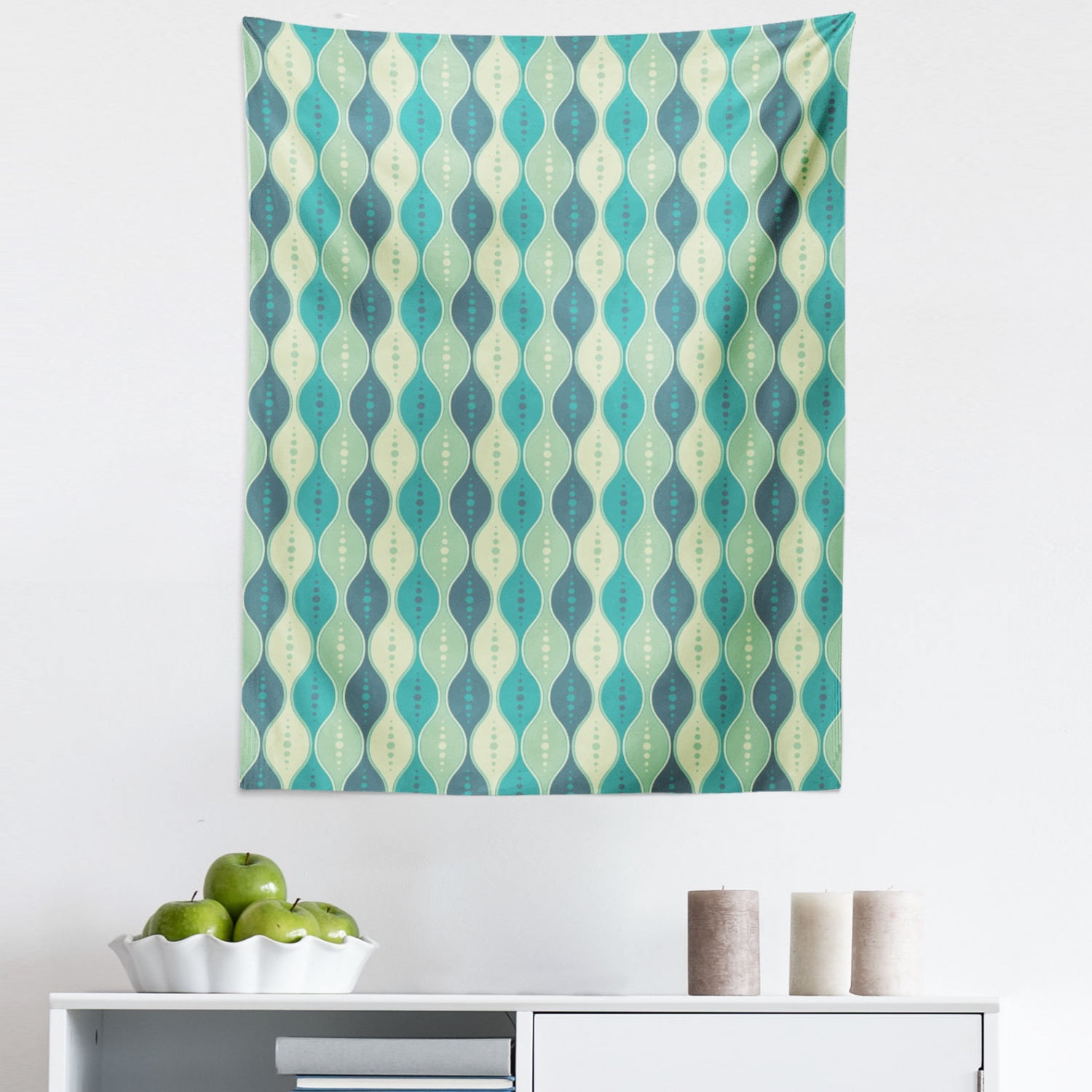 Geometric Tapestry, Retro Pattern Dotted Design Oval Abstract Shapes ...