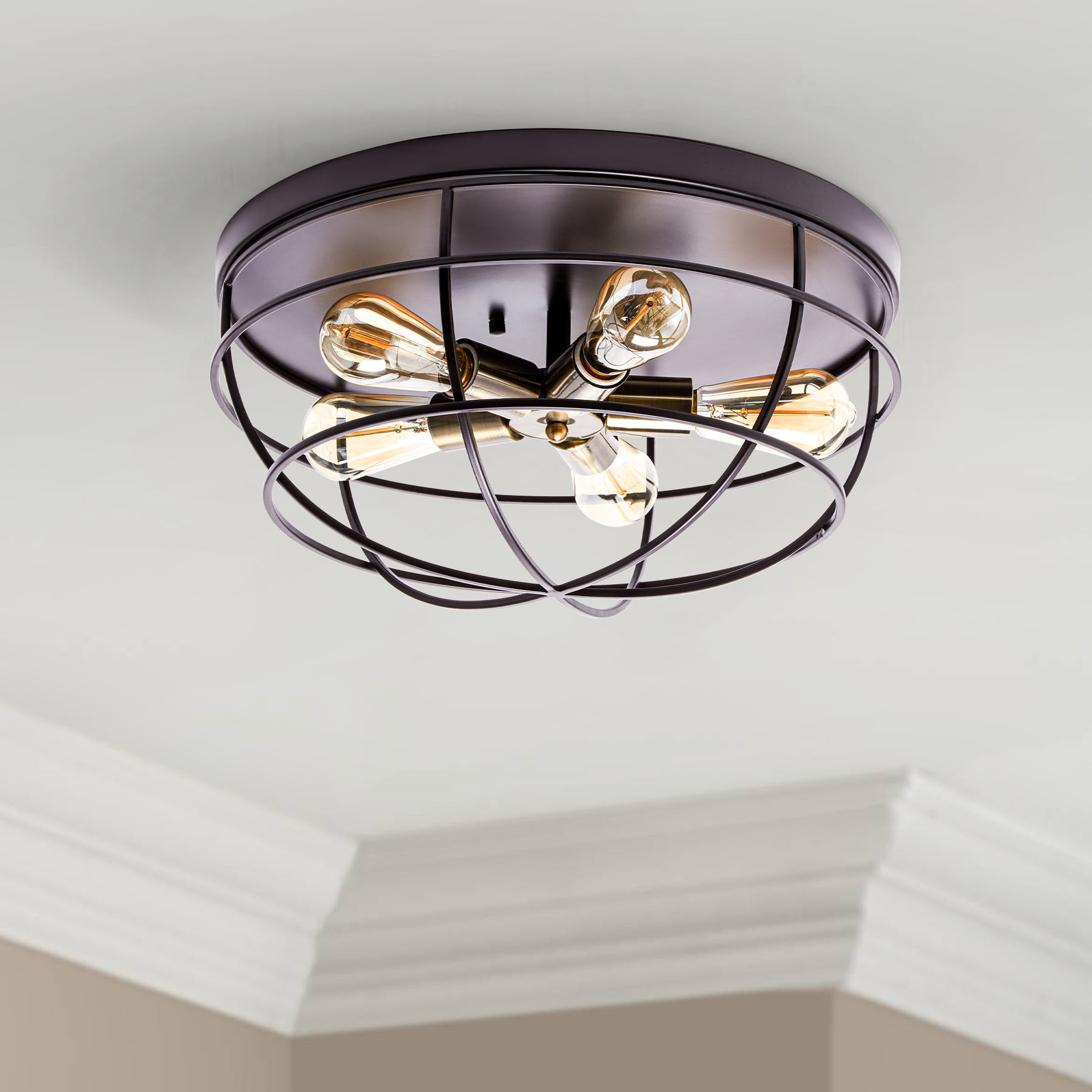 17.7" 5-Light Industrial Metal Cage Ceiling Light, Oil Rubbed Bronze ...