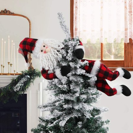 Plush Santa Head and Bottom Pick Red and Black Plaid Buffalo Tree ...