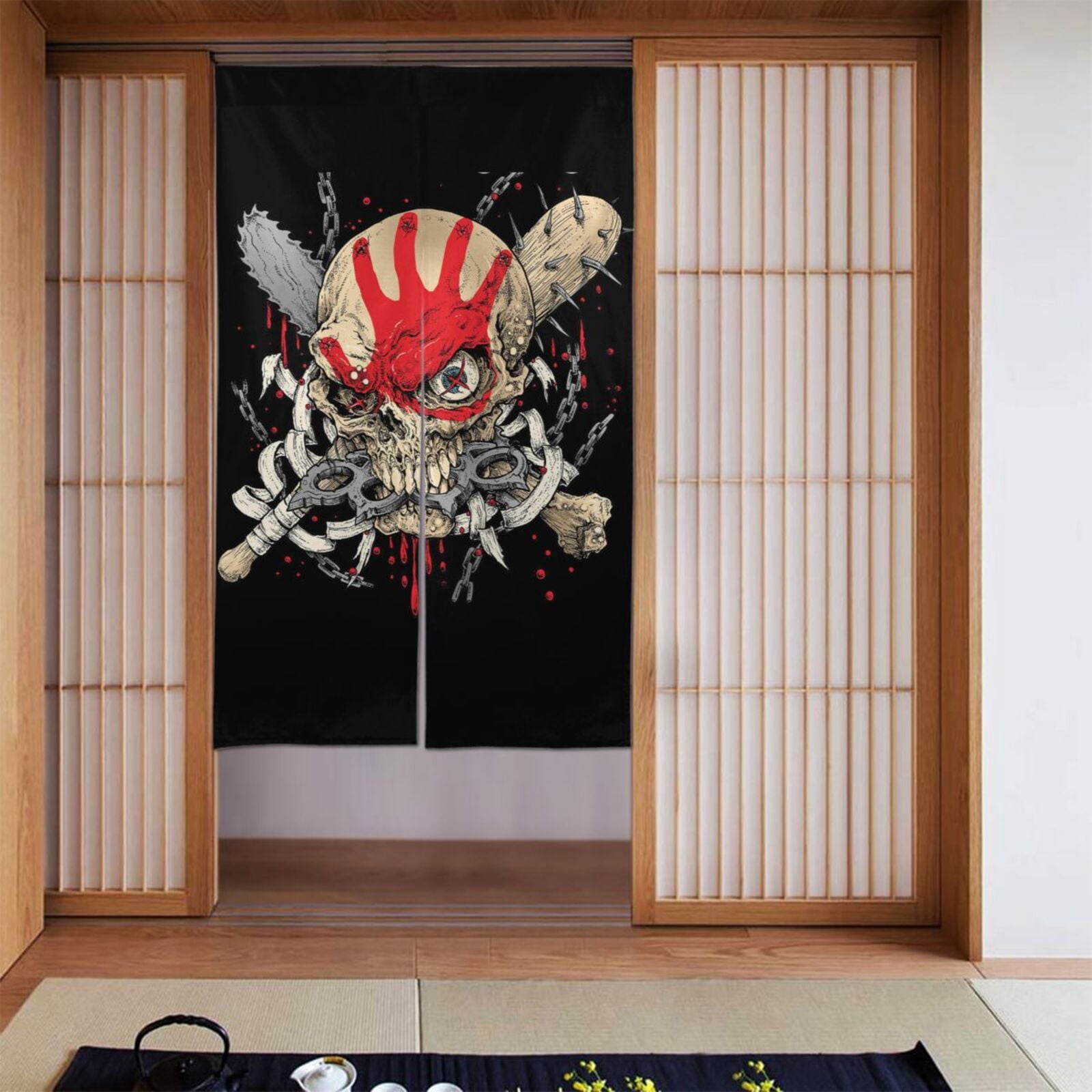 Doorway Drape Split Curtains, Dead Skull Ghost Painting Room Divider ...