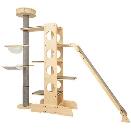Large Cat Tree Play Tower, Multi-Level Wooden Cat House Large Cat ...
