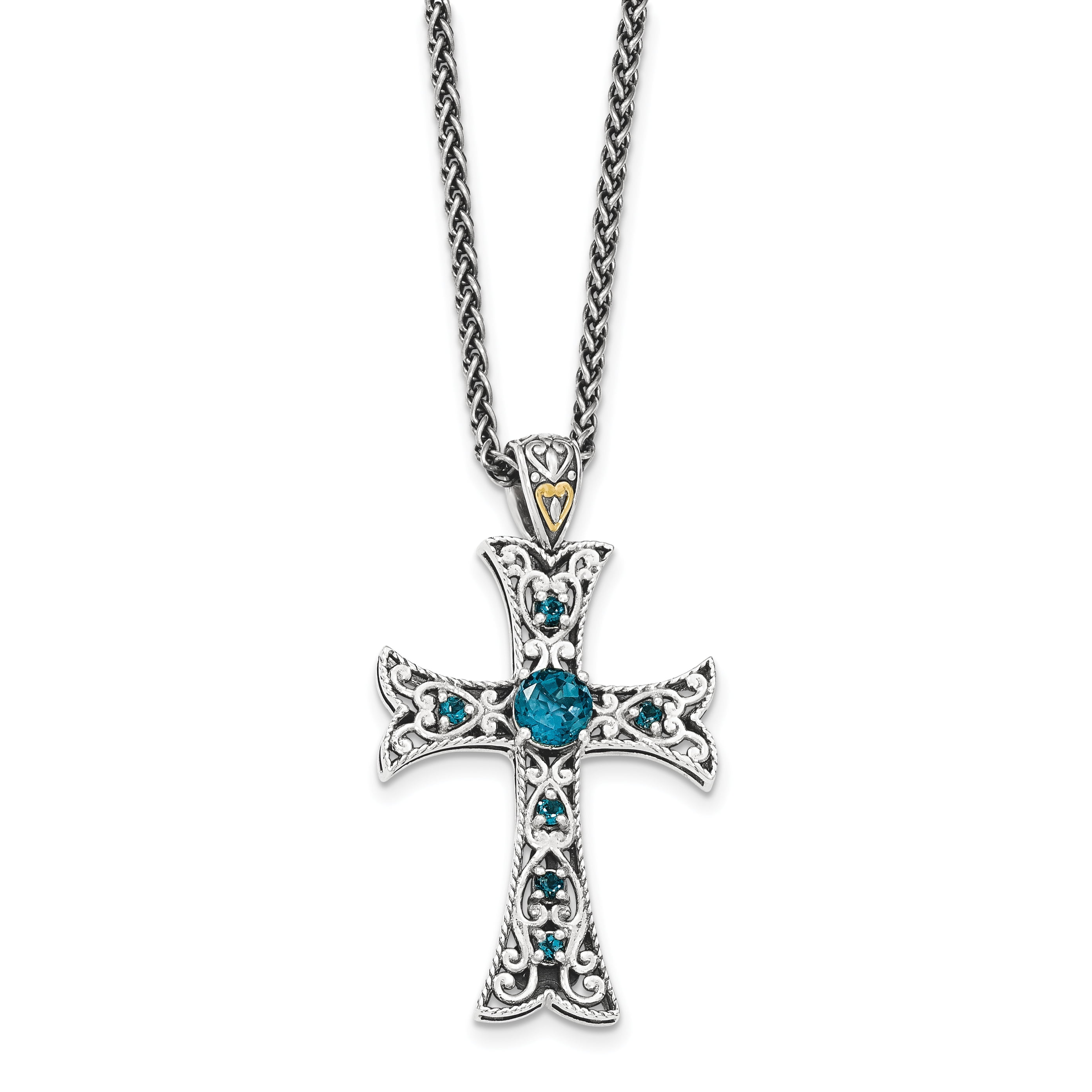 Sterling Silver with 14k London Blue Topaz Cross Necklace - Walmart.com