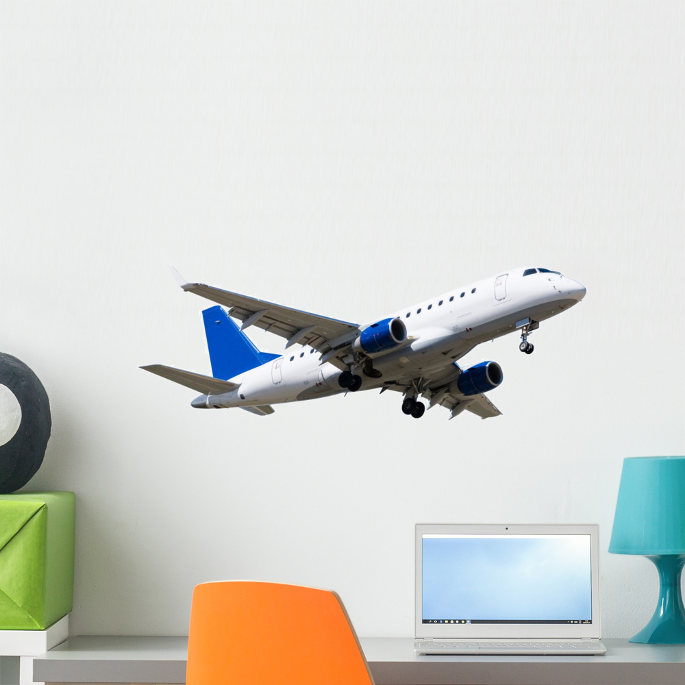 Passanger Airplane over White Wall Decal Sticker by Wallmonkeys Vinyl ...