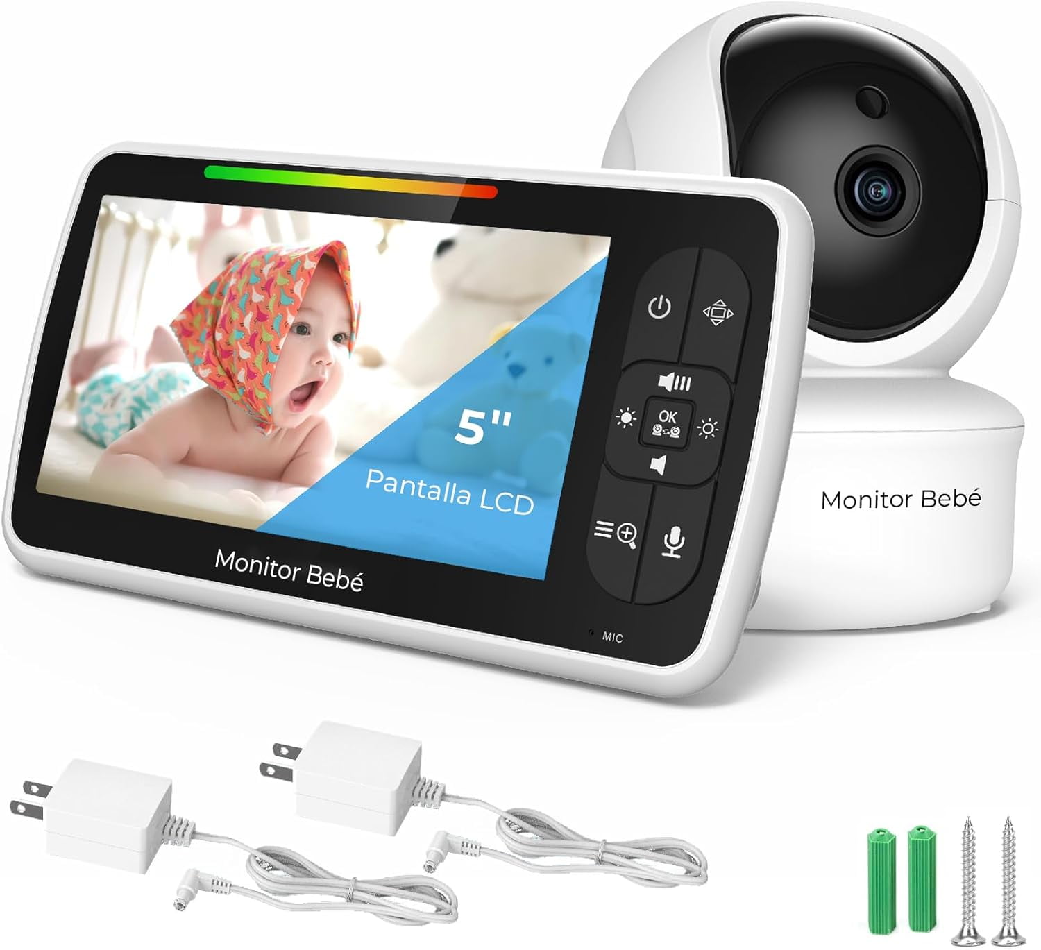 Monitor Bebé 5 Pulgadas, Monitor para Bebe con Camara, Monitor de Video ...