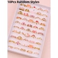 10 Pink Rhinestone Pinky Rings Set – Goldtone Adjustable Butterfly ...