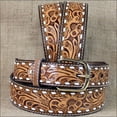 3D Belt Company Mens Natural Floral Buckstitch Belt 36 Brown - Walmart.com