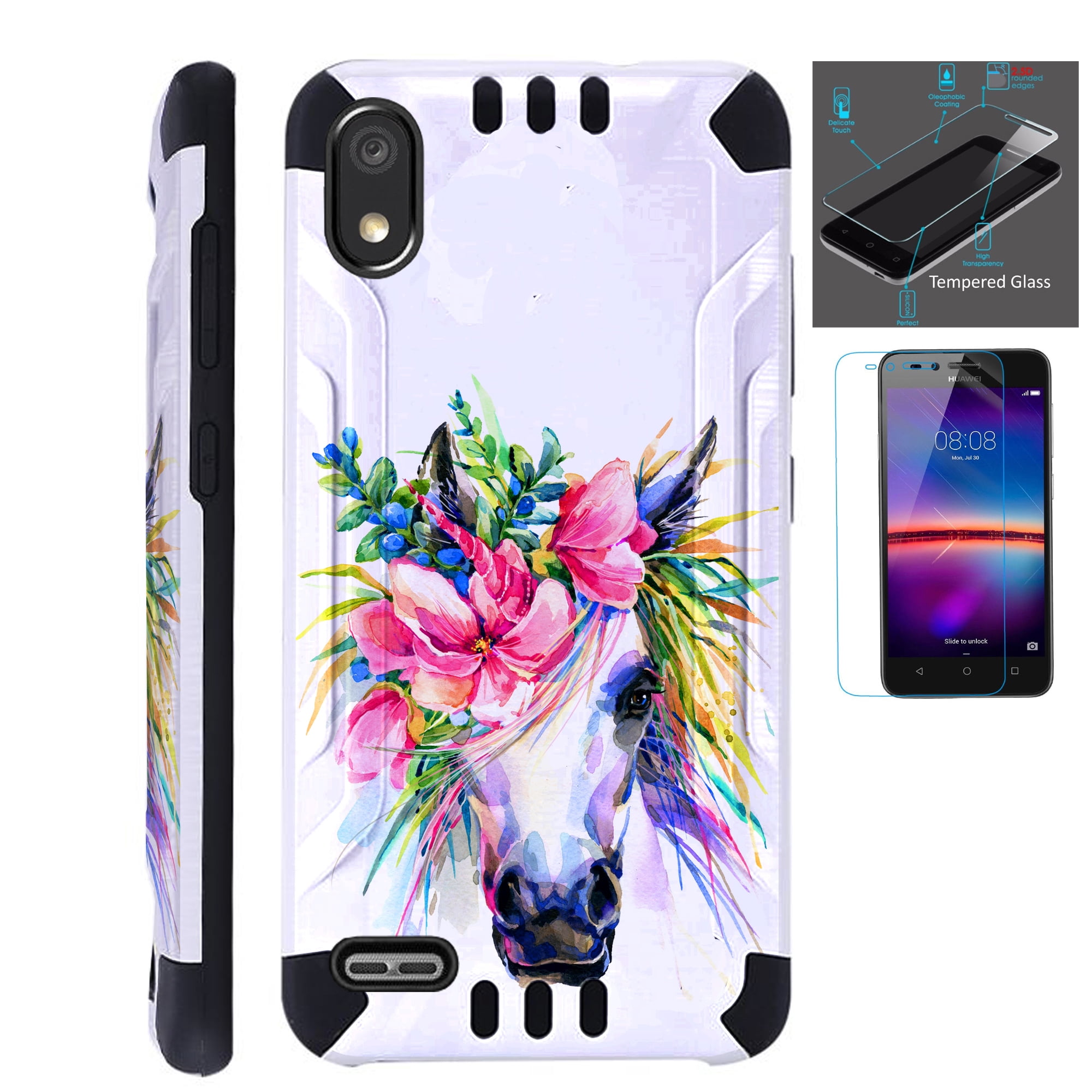 Compatible with TCL A2 + Screen Protector Brushed Metal Texture Hybrid ...