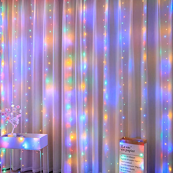 Perfect Holiday 300 LED Curtain String Lights Plug In With Remote And 8 ...