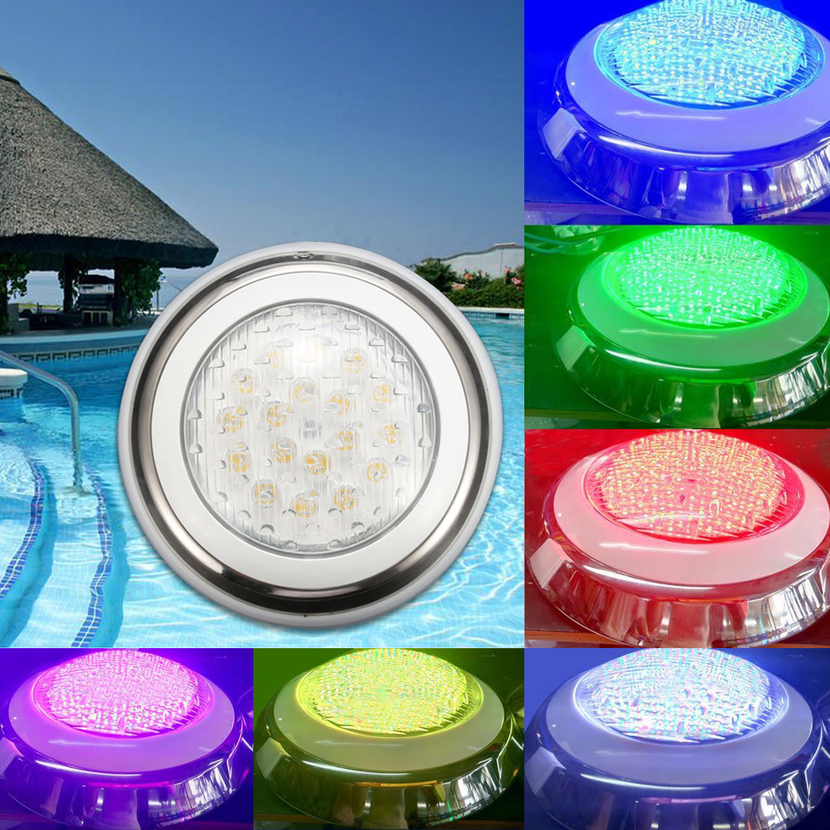18LED Stailess 100% Resin Filled Swimming Pool Lights RGB Multicolor ...