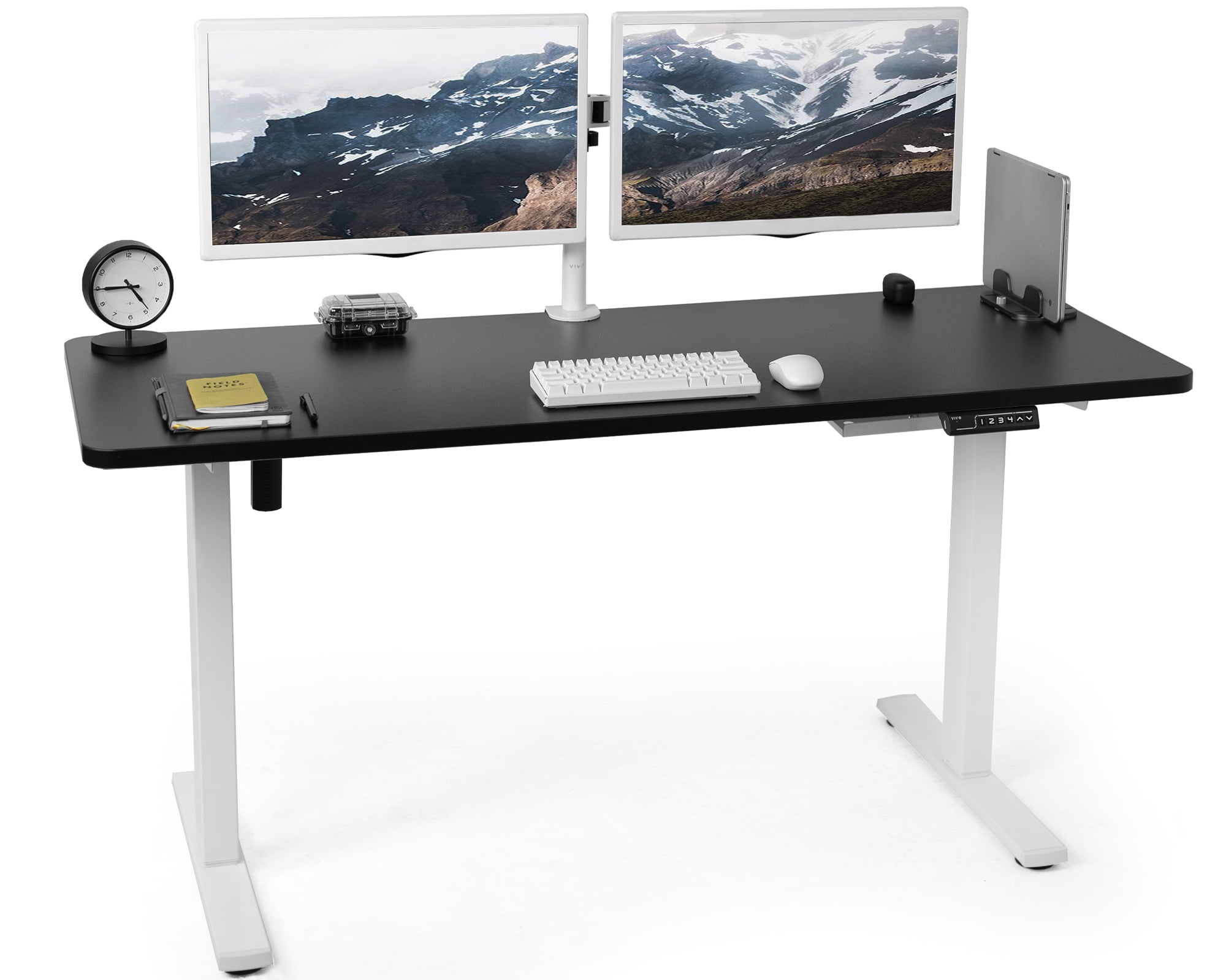 VIVO Electric 60” x 24” Stand Up Desk | Black Table Top, White Frame ...
