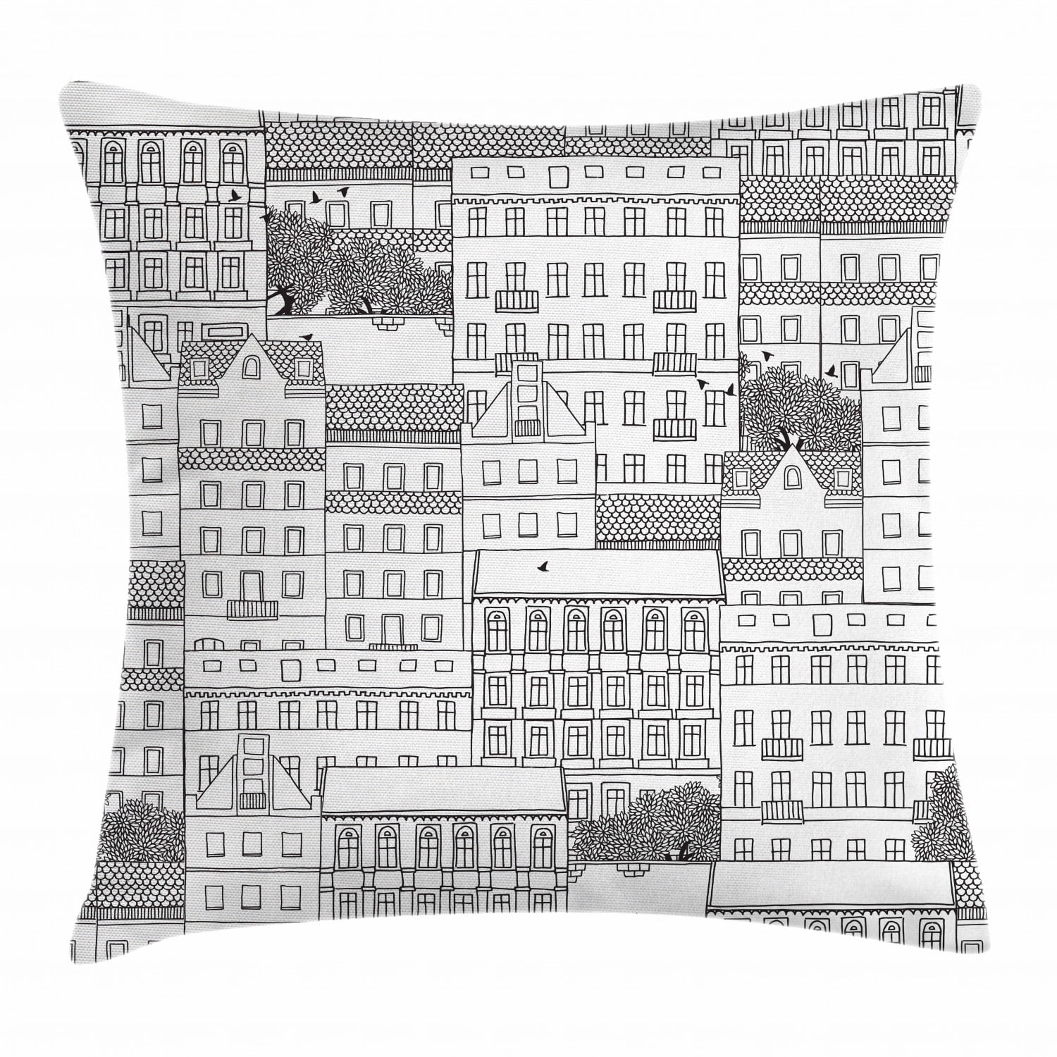 German Throw Pillow Cushion Cover, Hand Drawn German Style Houses ...