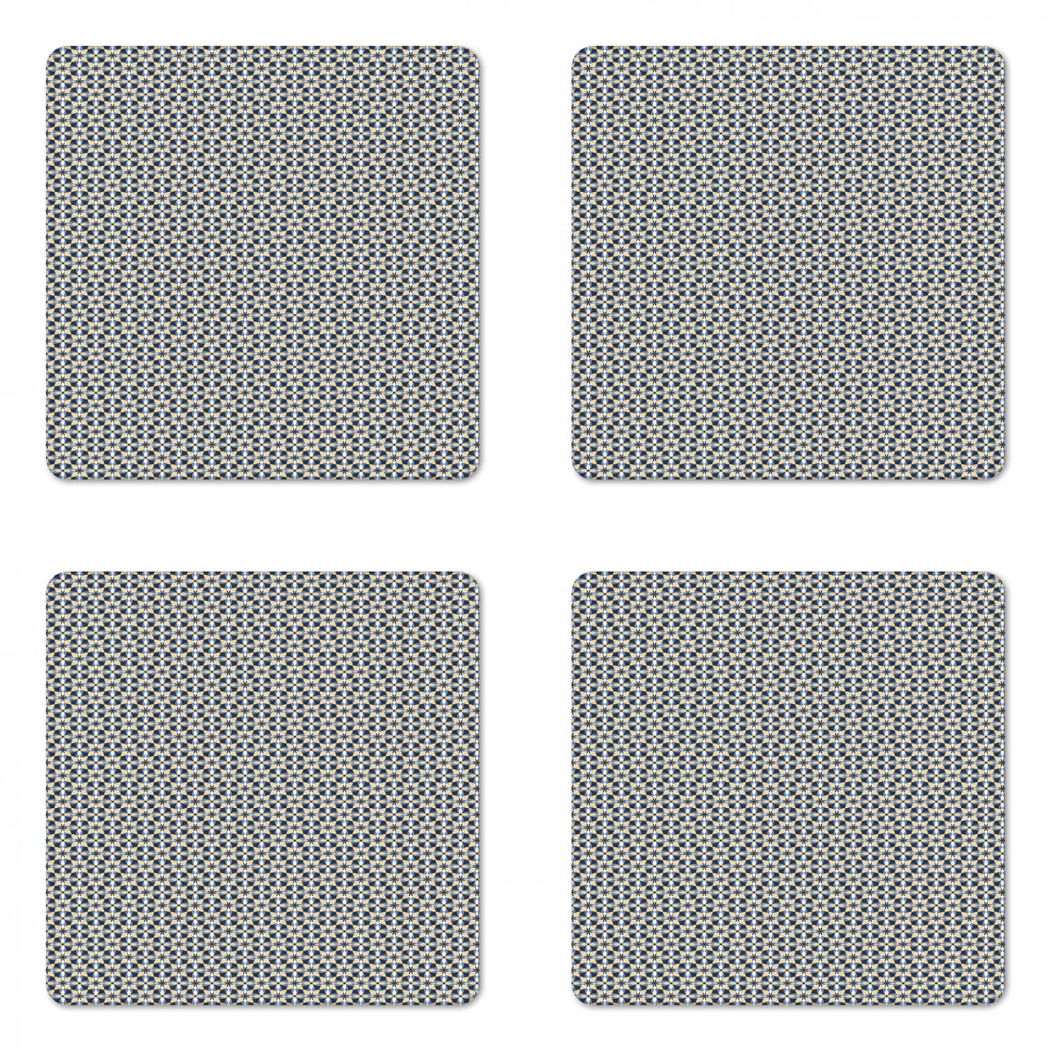 Floral Coaster Set of 4, Overlapping Shapes Symmetrical Ornament Tile ...